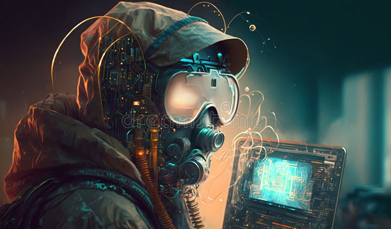 Automated Work. AI Robot Expansion. Cyborg Typing Computer Code. Stock ...