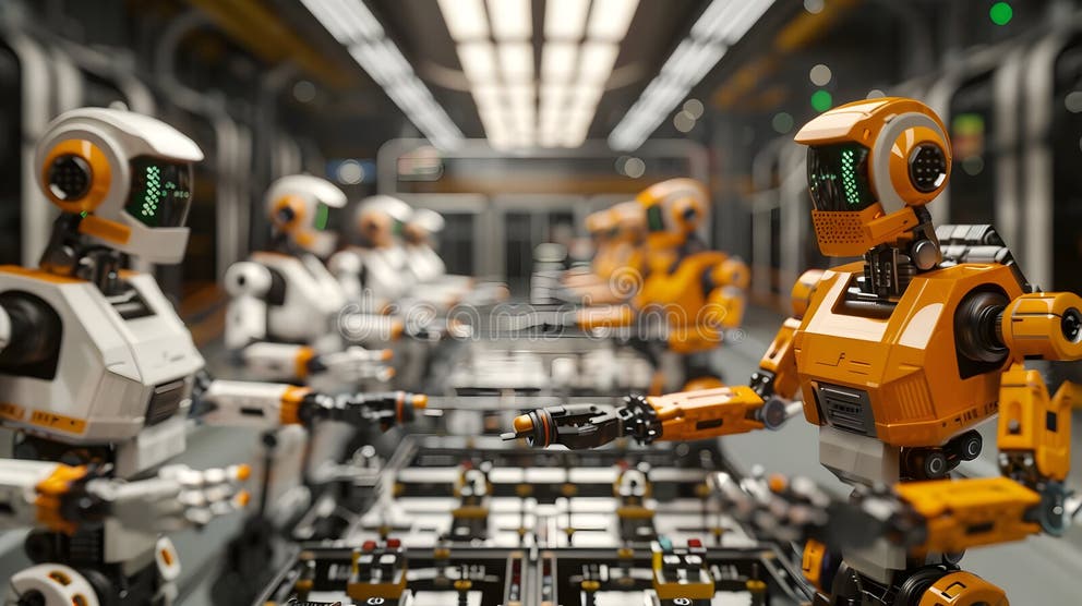 Automated Workforce Assembly Line with Robots Performing Intricate Tasks in a Futuristic Factory ...