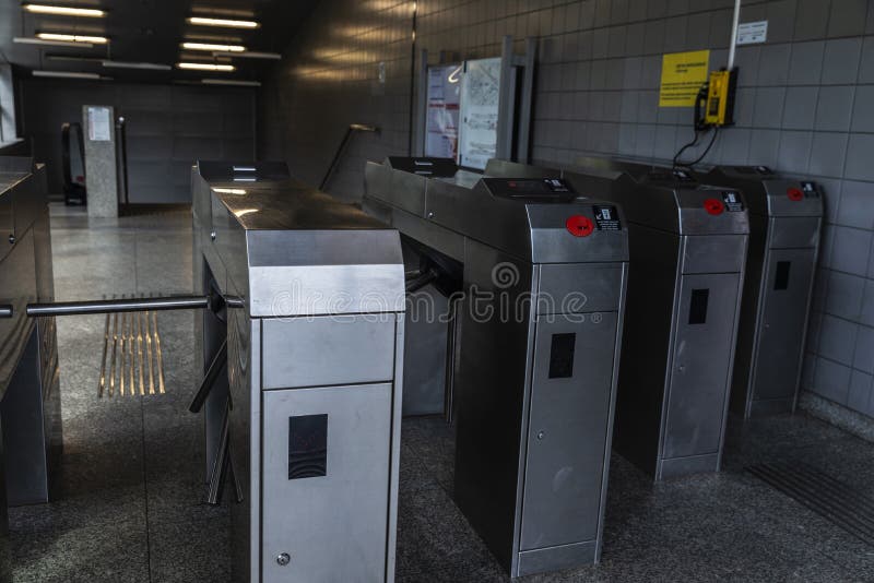 Automatic Access Control Ticket Barriers in Subway Station Stock Image ...