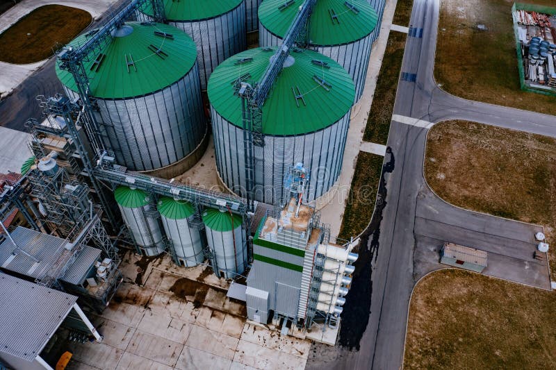 Automatic Agricultural Grain Dryer and Silos, Aerial View. Modern ...