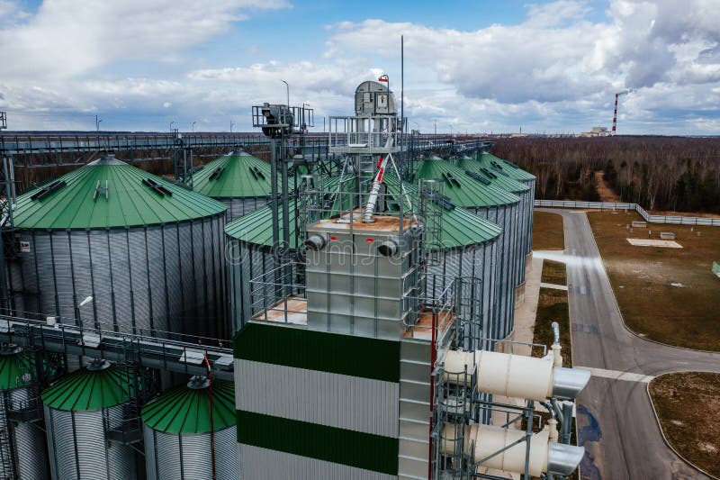 Automatic Agricultural Grain Dryer and Silos, Aerial View. Modern ...