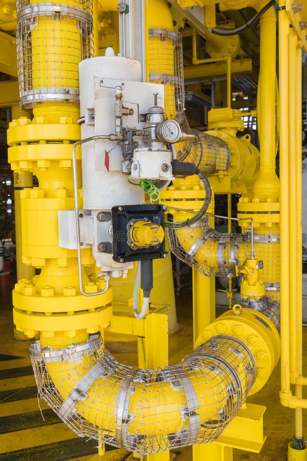 Shut Down Valve SDV and Sea Line Pipe at Offshore Oil and Gas Wellhead ...