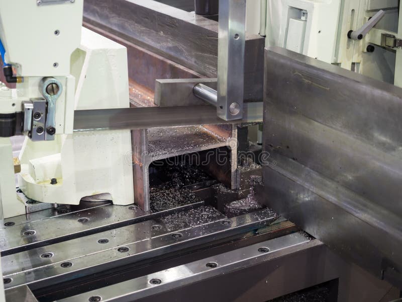 Automatic Band Saw Cutting Tool Steel Bar by Automatic Feed Stock Image ...