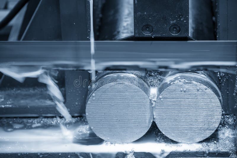 The Automatic Band Saw Machine Cutting the Square Tubes with Water Base ...