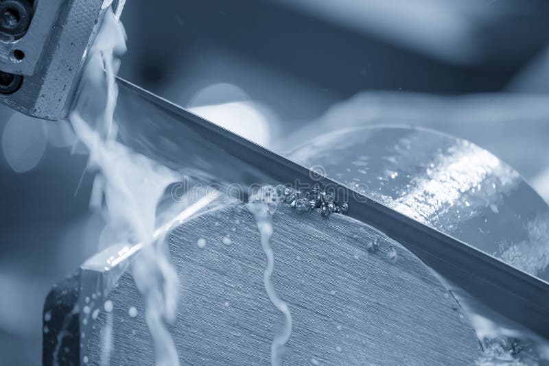 The Automatic Band Saw Machine Cutting the Square Tubes with Water Base ...