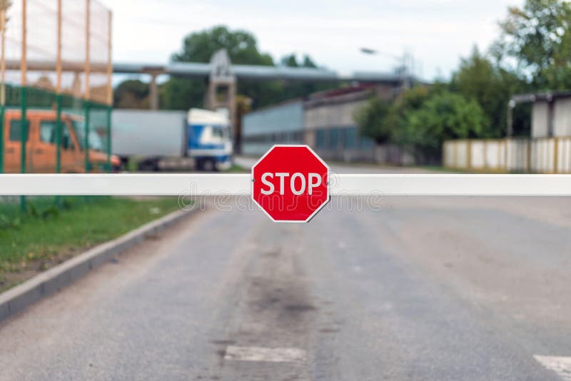 Automatic Barrier with a STOP Sign. Stock Image - Image of private ...