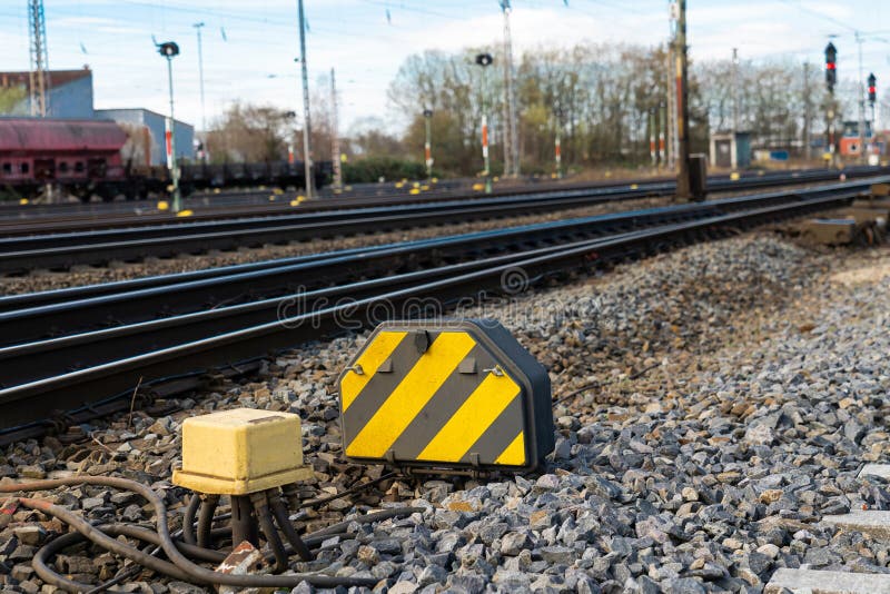 Automatic Black Yellow Switch on Railroad. Close Up. Stock Photo ...