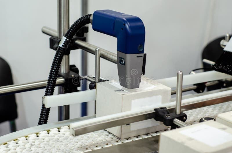 Automatic Box and Case Labeling Line Stock Image - Image of manufacture ...