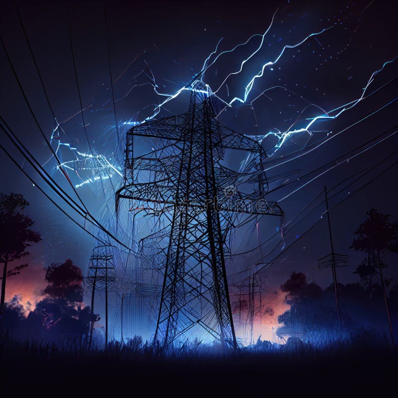 Automatic Broken Power Lines in Dark Blue with Sparks Background ...