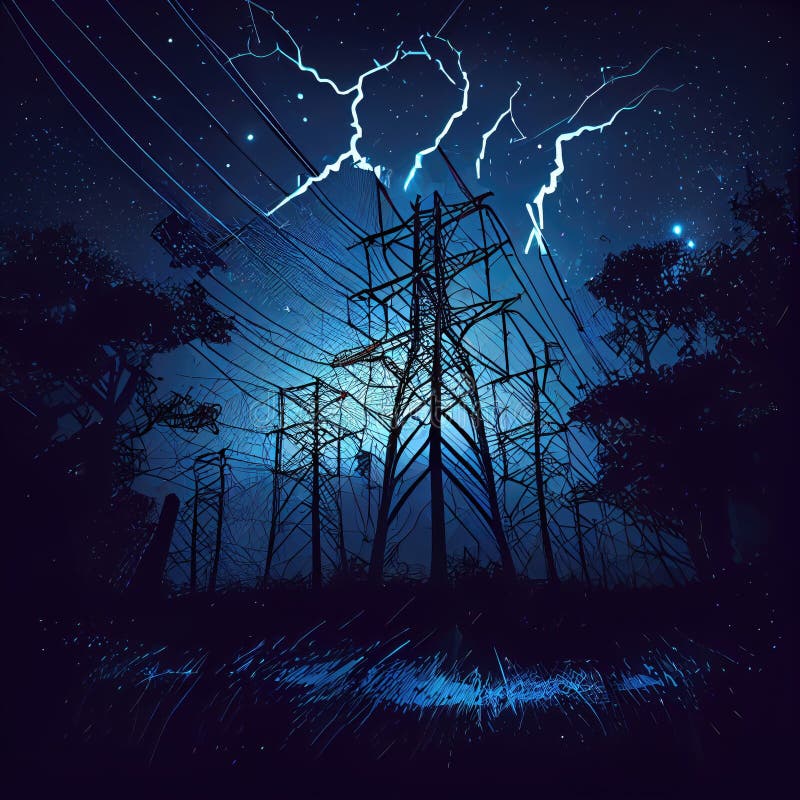 Automatic Broken Power Lines in Dark Blue with Sparks Background ...
