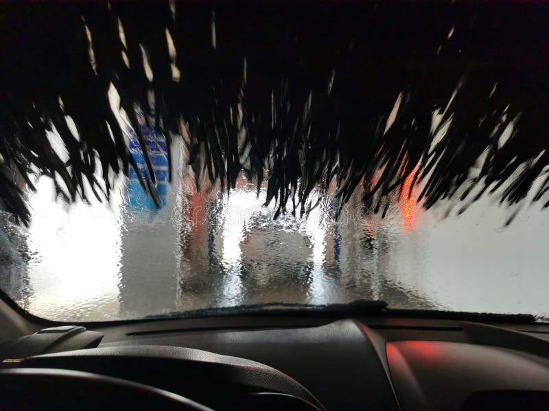 Automatic Car Wash Process. Car Wash View from the Salon Stock Photo ...