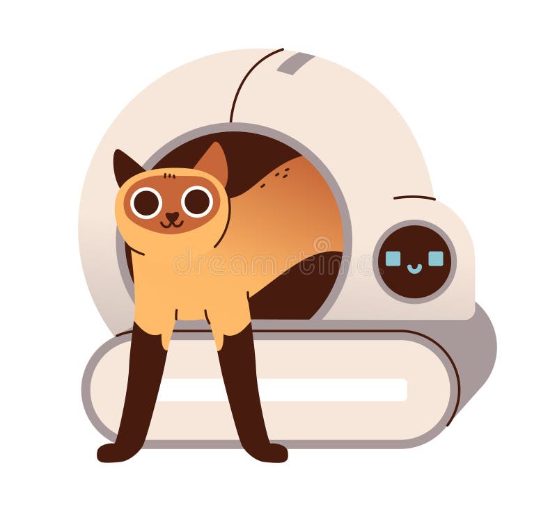 Automatic Cat Litter Box. Cute Cat in the Toilet. Robot Toilet for Pet ...