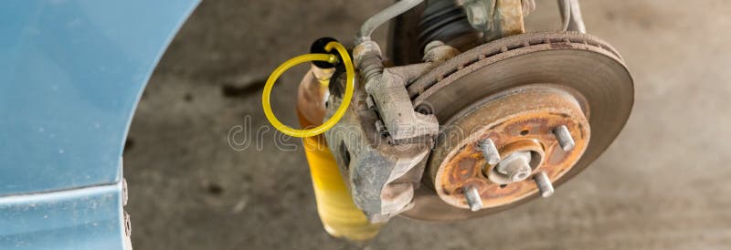 Automatic Change of Brake Fluid in a Car Service. Widescreen. Stock ...