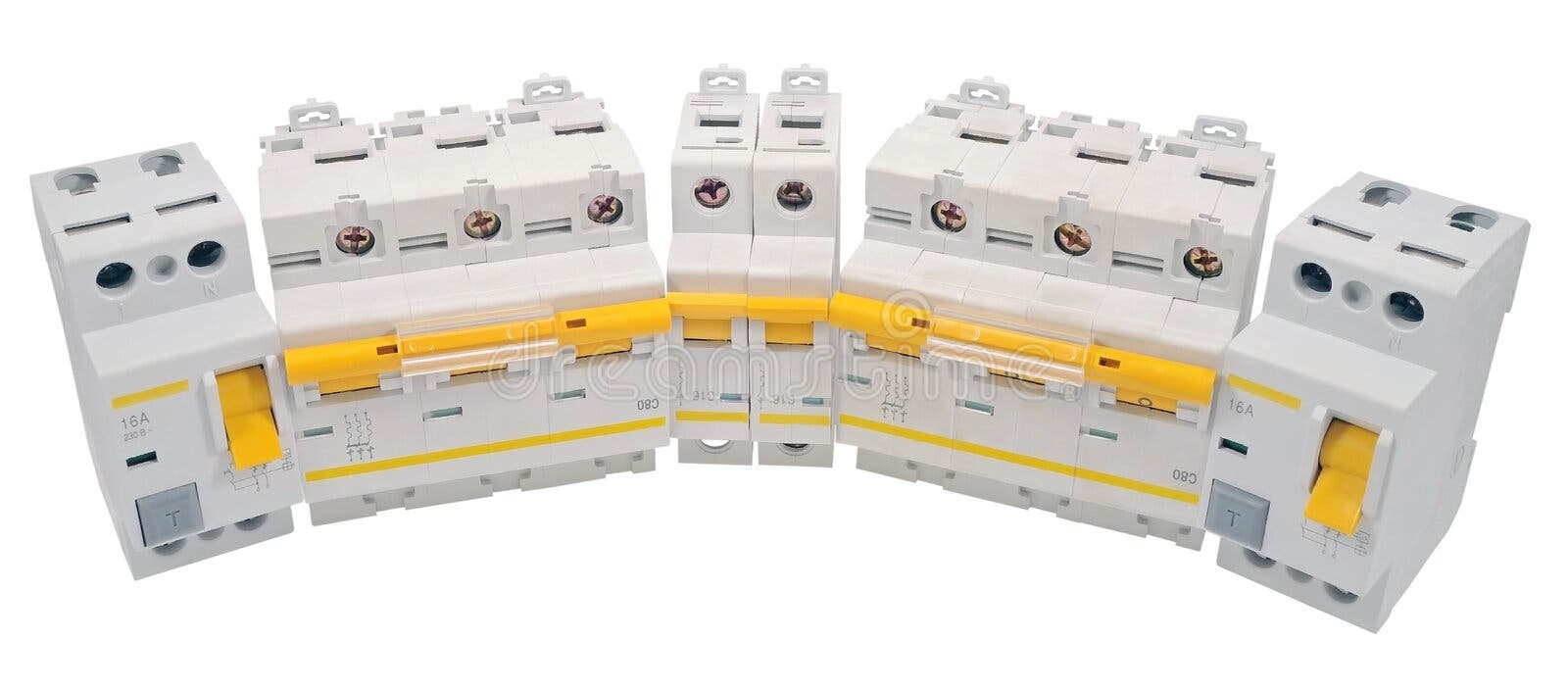 Automatic Circuit Breaker and Wire Terminal on DIN Rail Connected by ...