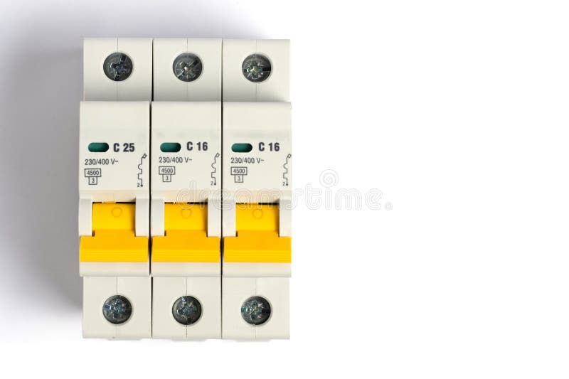 Automatic Circuit Breakers Isolated on White Background with Copy Space ...