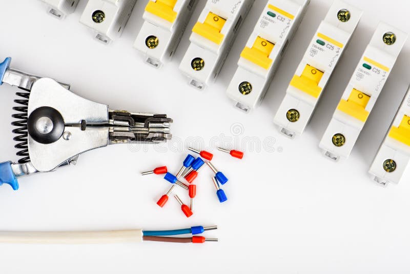 Automatic Circuit Breakers, on a White Background. Electrical Equipment ...