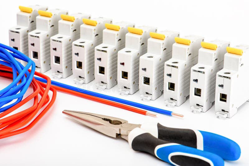 Automatic Circuit Breakers, on a White Background. Electrical Equipment ...