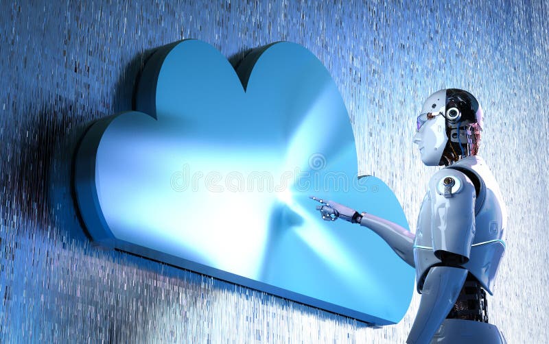 Automatic Cloud Technology with Robot Stock Illustration - Illustration ...