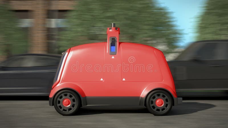 Automatic Delivery System Concept. Red Car. 3D Rendering Stock ...