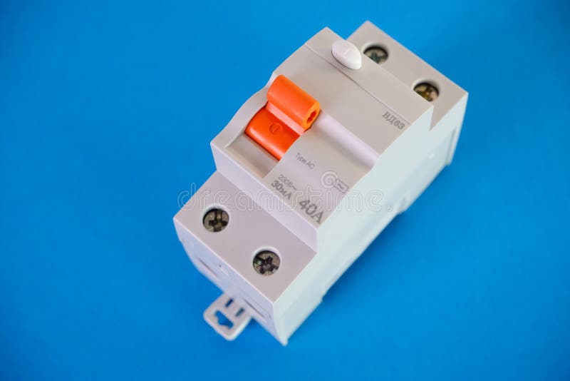 Automatic Differential Current Switch on a Blue Background. Electrical ...