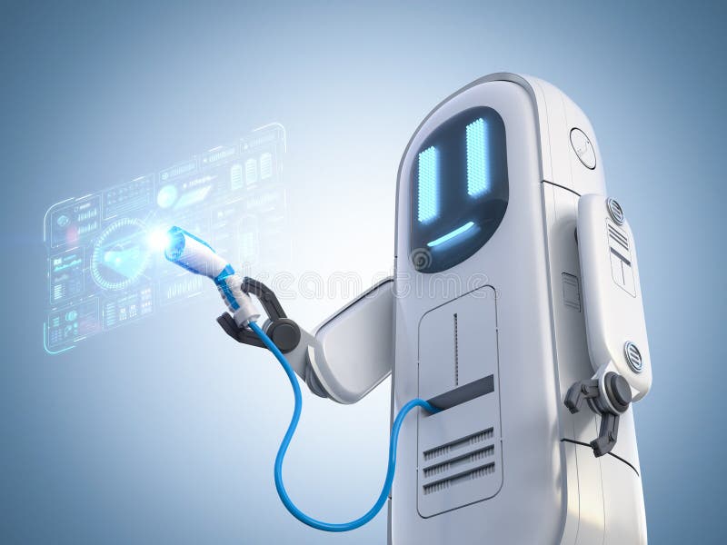 Automatic Electric Recharge Station with Robot Hand Hold EV Charger Stock Illustration ...