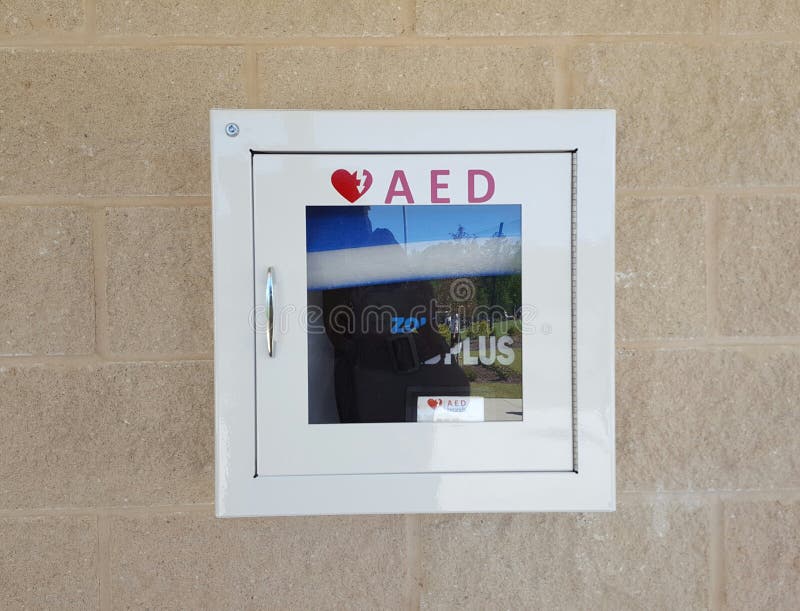 Automatic External Defibrillator AED Steel Unit Mounted To Outside ...