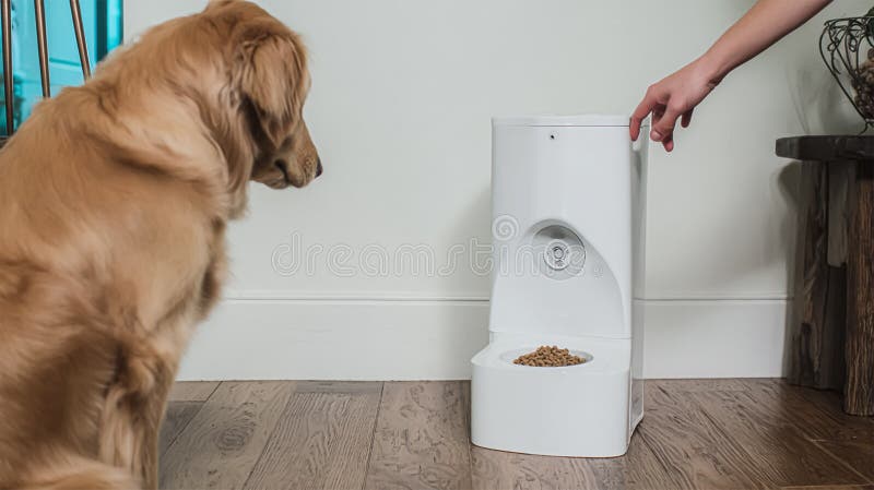 An Automatic Feeder. Automatic Pet Food Dispenser on the Floor of the ...