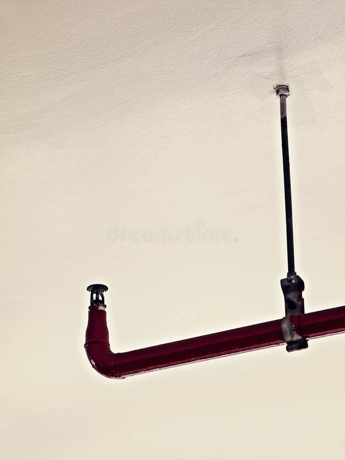 Automatic Fire Sprinkler in Red Pipe System Stock Image - Image of head ...