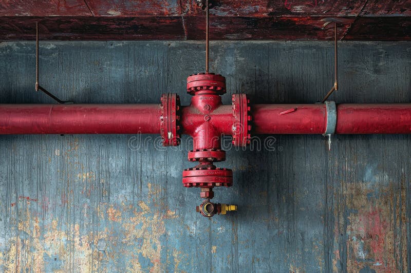 An Automatic Fire Sprinkler in a Red Water Pipe System with an Alarm ...
