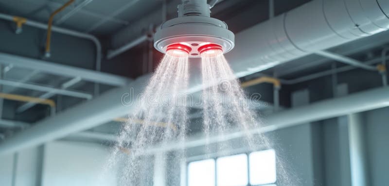 Automatic Fire Sprinkler System Sprays Water in Building. Water Spreads ...