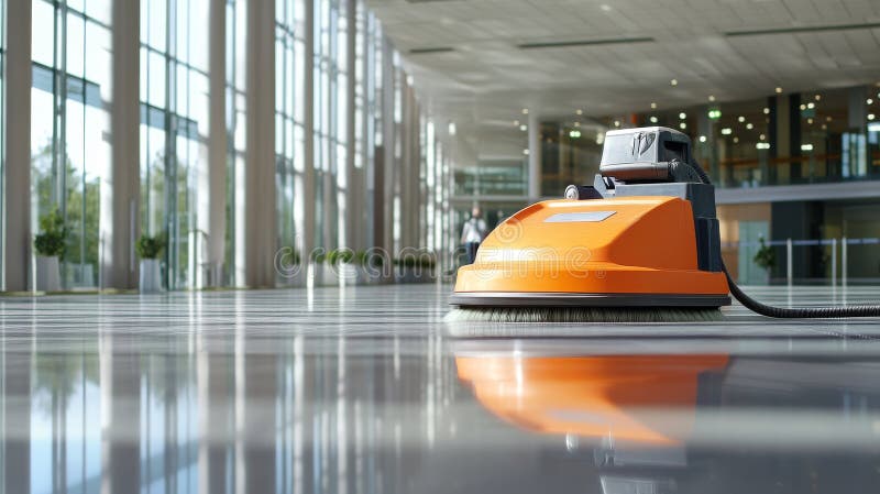 Automatic Floor Cleaning Machine Polishing Large Modern Hallway ...