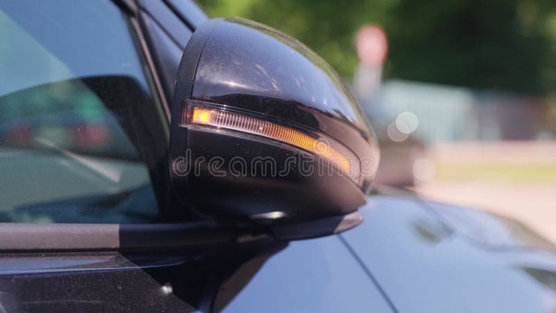 Automatic Folding of the Side Mirror of a Modern Car. Blinking of the ...