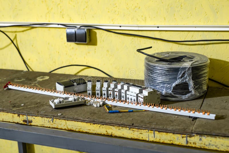 Automatic Fuses, Cable and Bus on the Table I Stock Photo - Image of ...