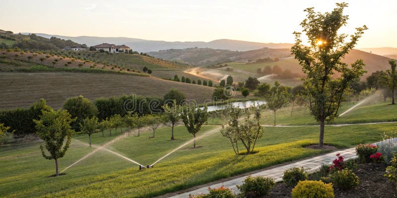 Automatic Garden Irrigation System Landscape Stock Illustration ...