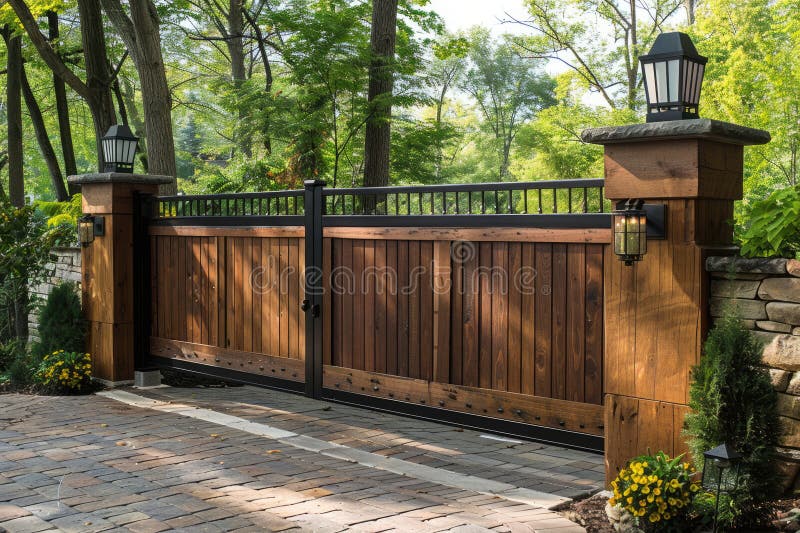 Automatic Gate with Remote Control To the Yard Stock Image - Image of ...