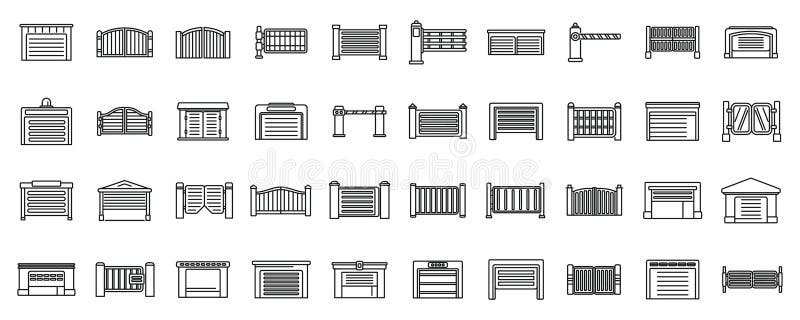 Automatic Gates Icons Set Outline Vector. Security Car Stock Vector ...