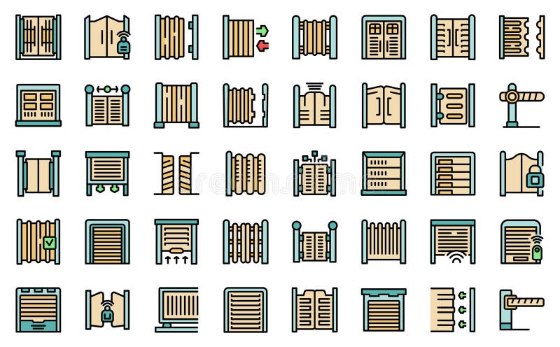Automatic Gates Icons Set Vector Flat Stock Illustration - Illustration ...