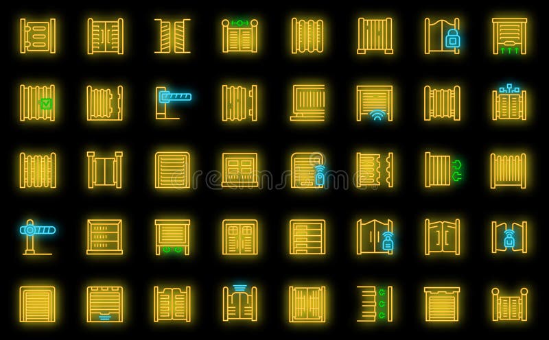 Automatic Gates Icons Set Vector Neon Stock Vector - Illustration of ...