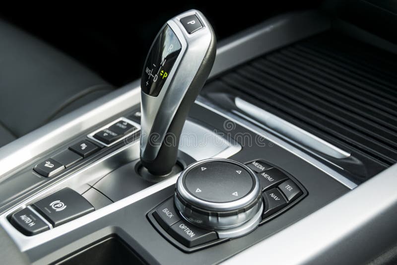 Automatic Gear Stick of a Modern Car, Car Interior Details Stock Photo ...