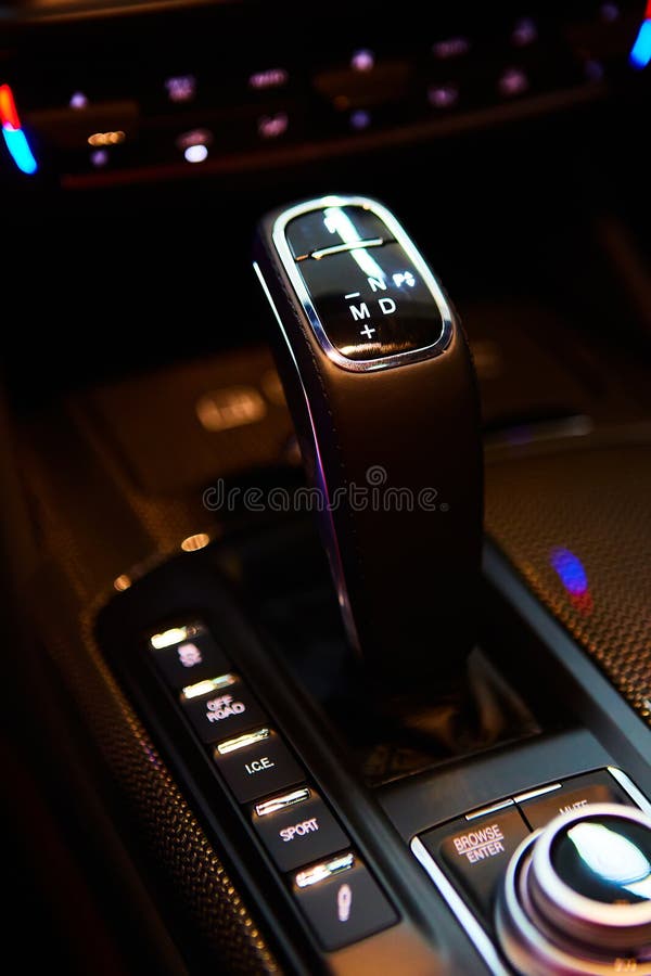 Automatic Gear Stick of a Modern Car, Multimedia and Navigation Control ...