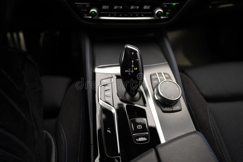 Automatic Gear Stick of Modern Car, Multimedia and Navigation Control ...
