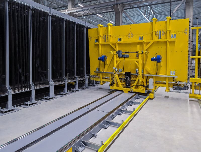 Automatic Glass Shuffler Sorting Glass Sheets in Modern Glass Factory ...