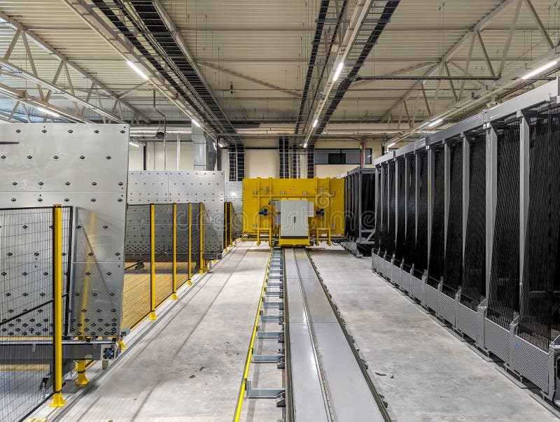 Automatic Glass Shuffler Sorting Glass Sheets in Modern Glass Factory ...