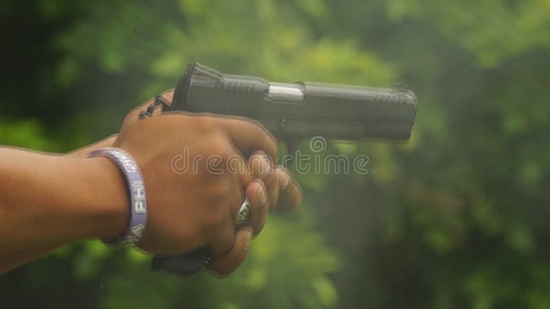 Automatic Handgun Pistol Fire in Practical Shooting. Close Up, Stock ...