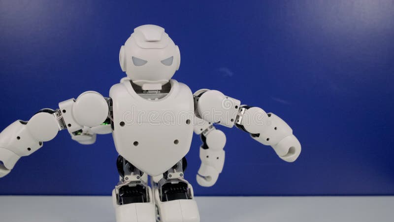 Automatic Humanoid Toys Move and Step at Exhibition Stock Video - Video ...