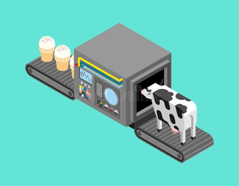 Automatic Ice Cream Production. Cow and Icecream Production Complex of ...