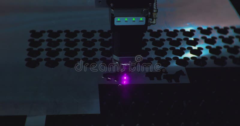 Automatic Laser Cutting Machine Working with Sheet Metal.Close-up Stock ...
