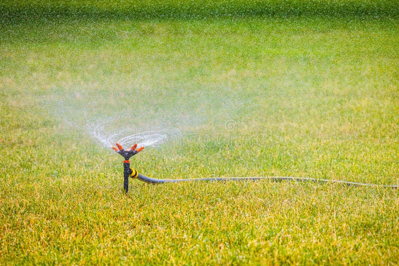 Automatic Lawn Watering System Watering the Grass Stock Photo - Image ...