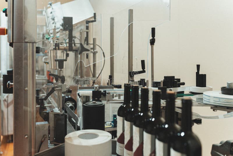 Automatic Line for Bottle Labeling Stock Image - Image of automation ...