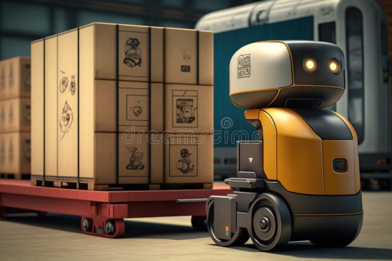 Automatic Loading of Boxes by a Guided Vehicle Stock Illustration ...